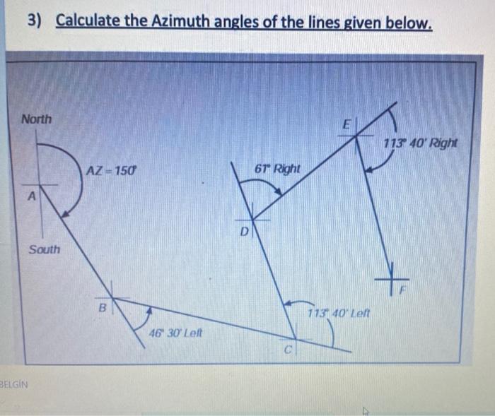 Solved 3) Calculate the Azimuth angles of the lines given | Chegg.com