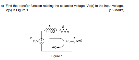 Solved a) ﻿Find the transfer function relating the capacitor | Chegg.com