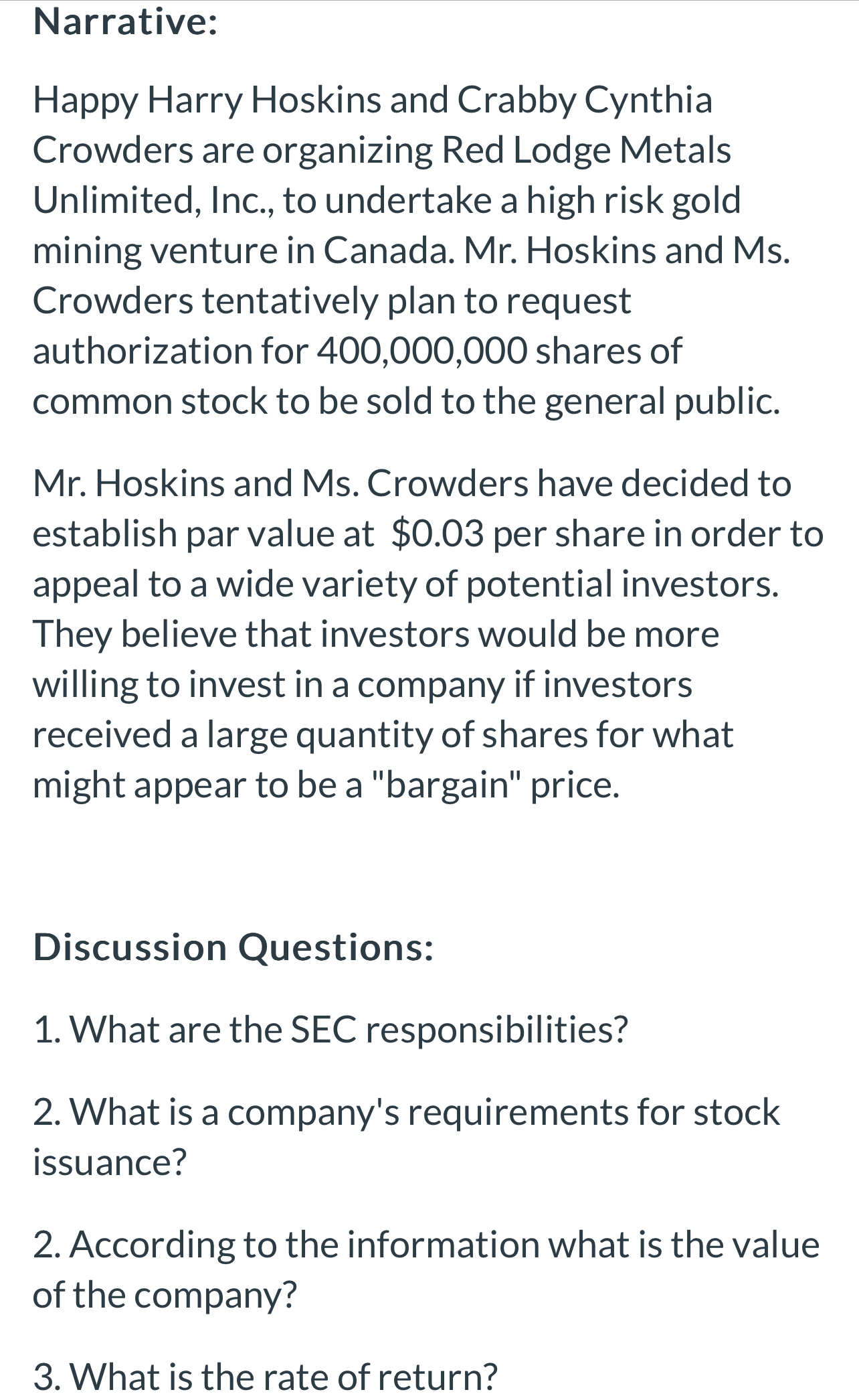 Solved Narrative:Happy Harry Hoskins and Crabby Cynthia | Chegg.com