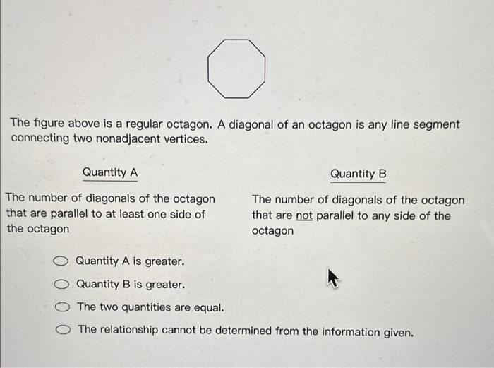 Solved 7 The figure above is a regular octagon. A diagonal | Chegg.com