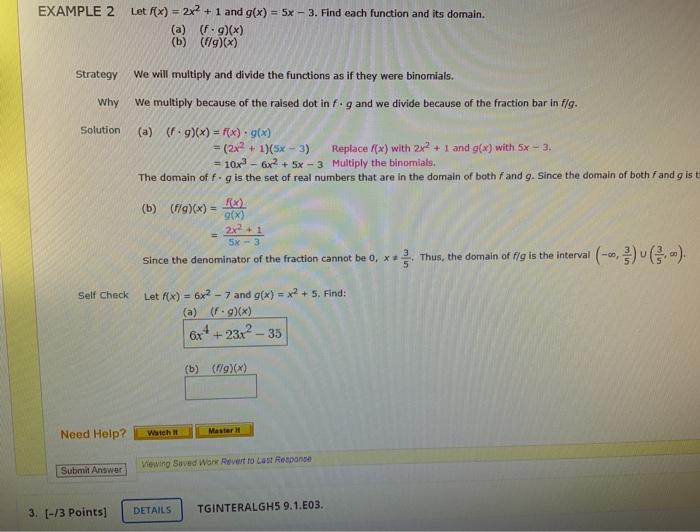 Solved EXAMPLE 2 Let f(x) = 2x2 + 1 and g(x) = 5x - 3. Find | Chegg.com