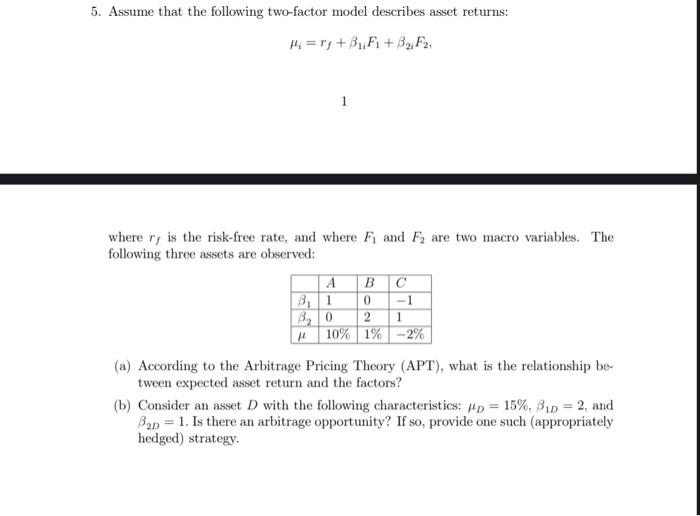 5. Assume that the following two-factor model | Chegg.com