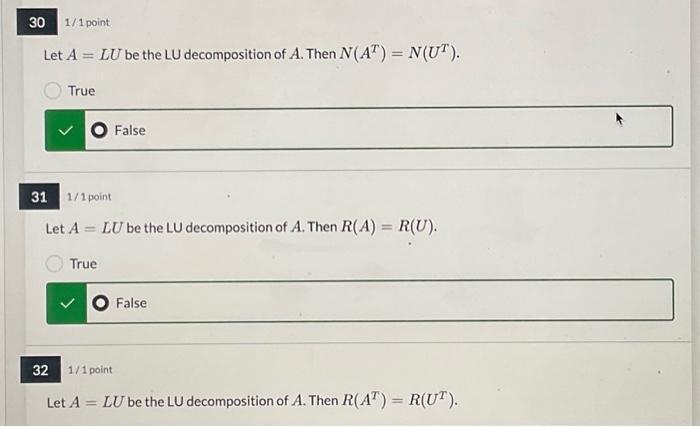 Solved Let A=LU be the LU decomposition of A. Then | Chegg.com