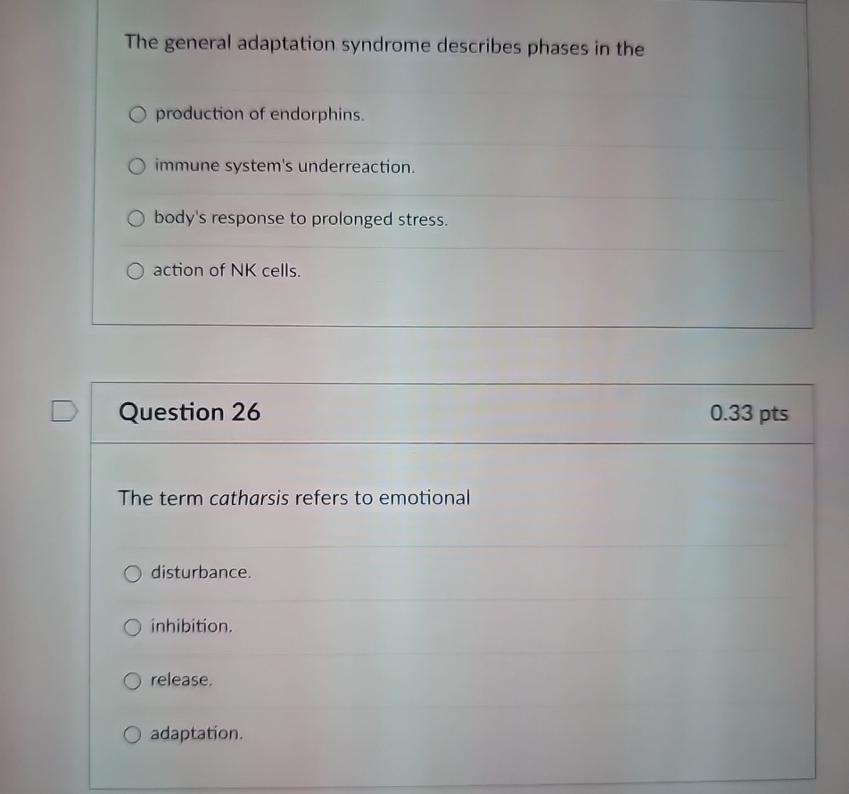 Solved The general adaptation syndrome describes phases in | Chegg.com