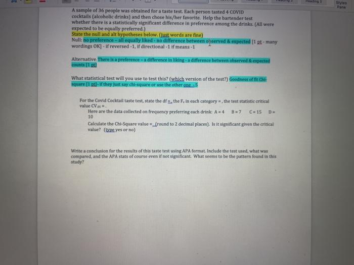 Solved 3 Styles Pane A sample of 36 people was obtained for | Chegg.com