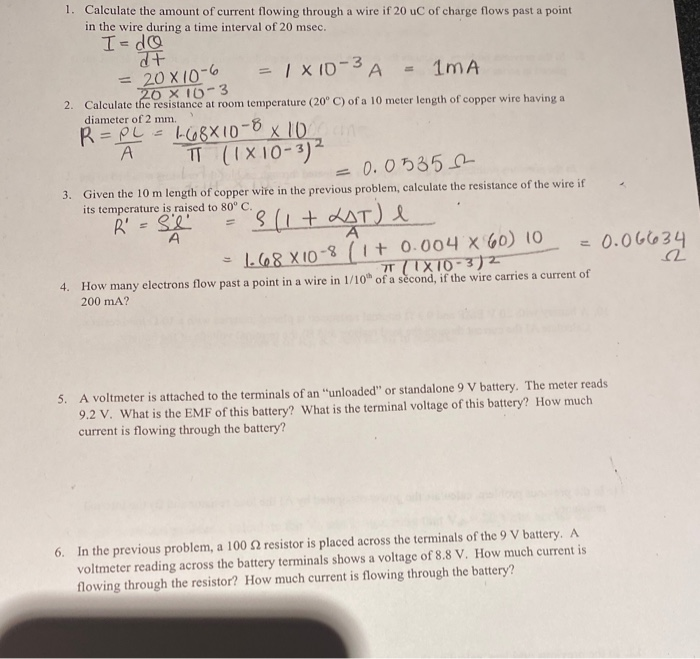 Solved 1. Calculate the amount of current flowing through a | Chegg.com