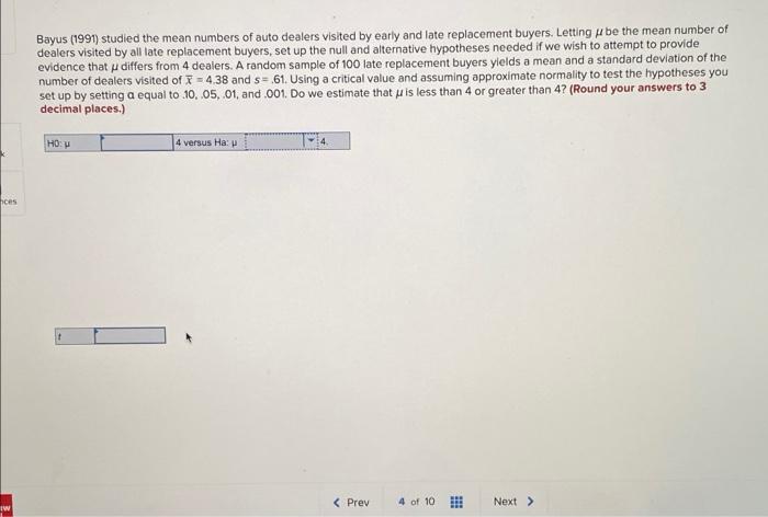 Solved Bayus (1991) studied the mean numbers of auto dealers | Chegg.com