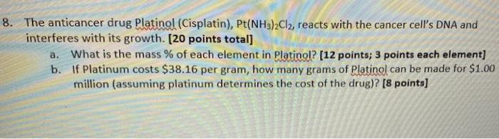 Solved 8. The anticancer drug Platinol (Cisplatin), | Chegg.com