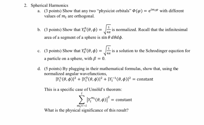 Solved 2. Spherical Harmonics a. (3 points) Show that any | Chegg.com