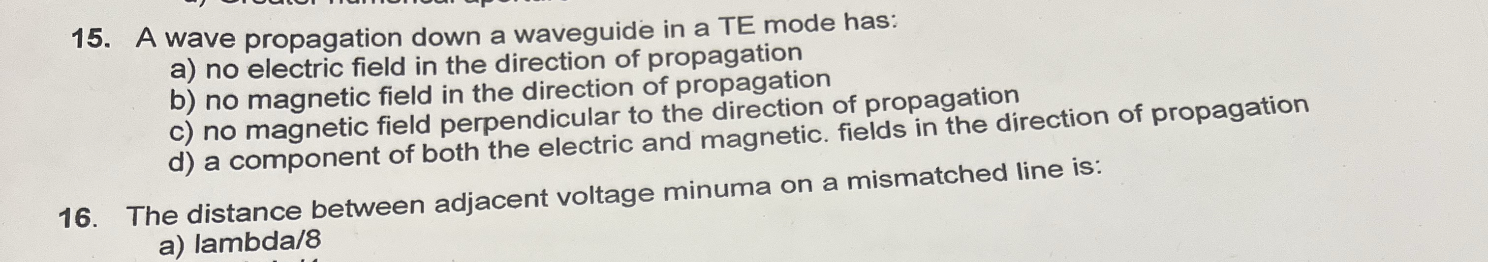 Solved A wave propagation down a waveguide in a TE mode | Chegg.com