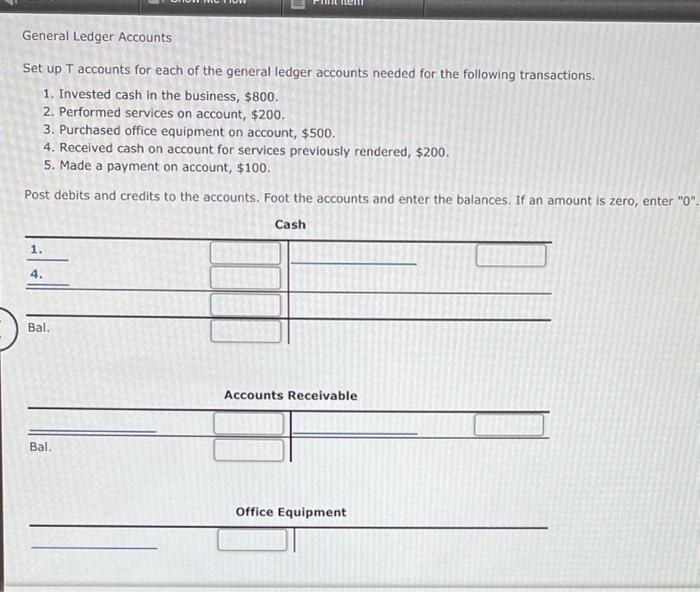 Solved General Ledger Accounts Set up T accounts for each of | Chegg.com