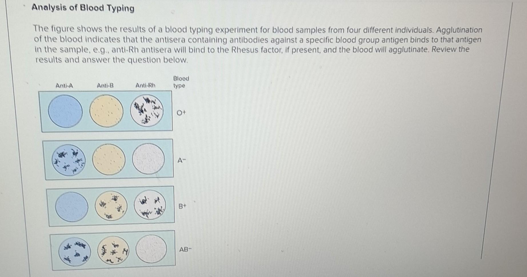 Solved The figure shows the results of a blood typing | Chegg.com