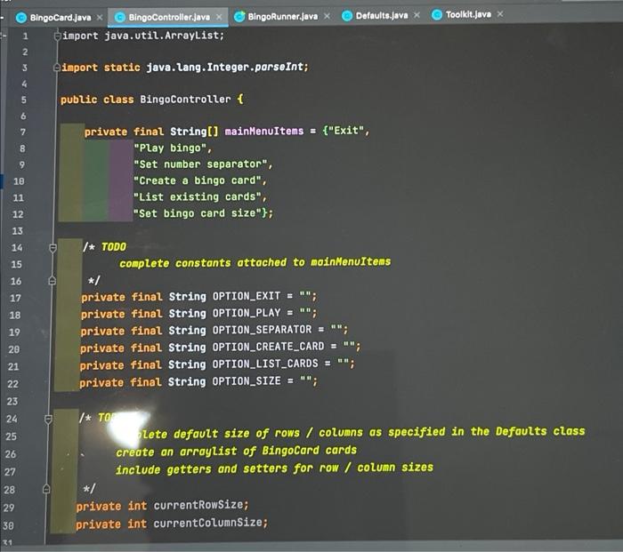 Defaults.java Toolkit.Java BingoCard.java | Chegg.com
