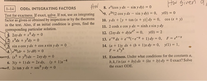 Solved A 1 14 Odes Integrating Factors Hw Test For 