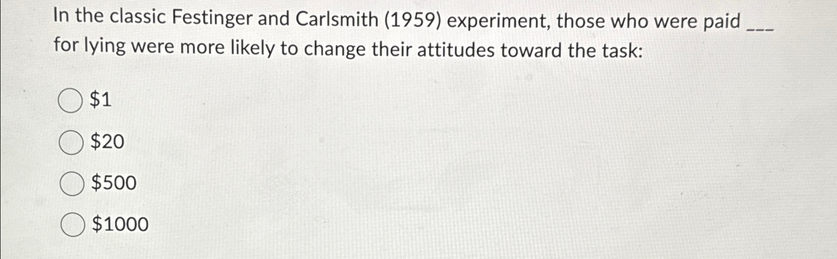 Solved In the classic Festinger and Carlsmith (1959) | Chegg.com