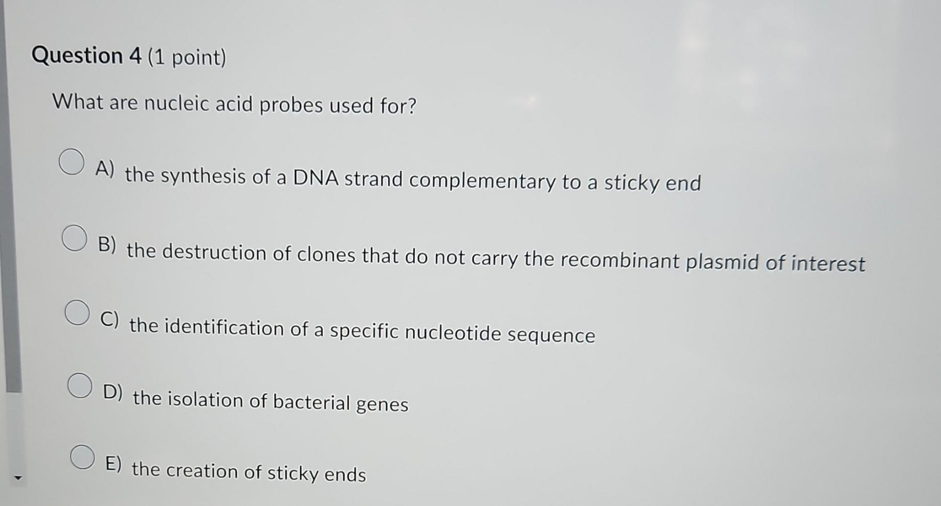 Solved Question 4 (1 point) What are nucleic acid probes | Chegg.com