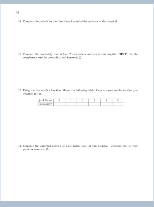 Solved 12. Using the binompdf() function, fill out the | Chegg.com