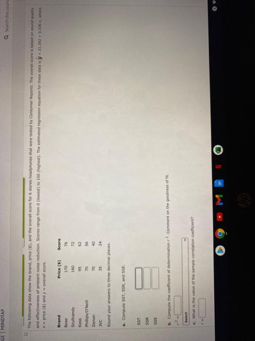 Solved GE MINDTAP Search this cours The following data show | Chegg.com