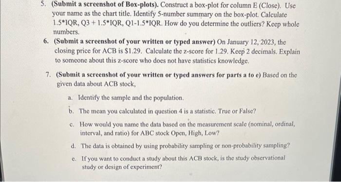 5. (Submit a screenshot of Box-plots). Construct a | Chegg.com