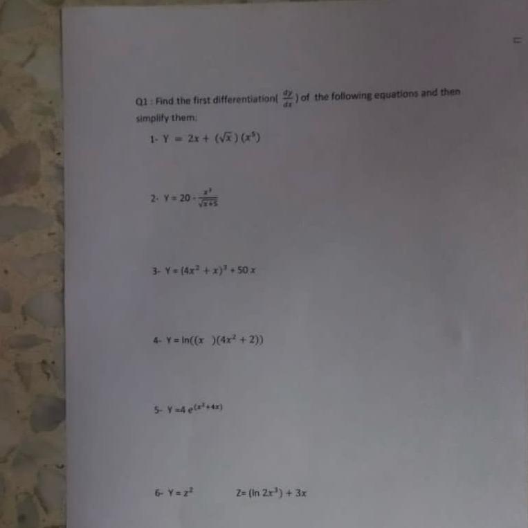Solved Q1: Find the first differentiation( dydx ) ﻿of the | Chegg.com