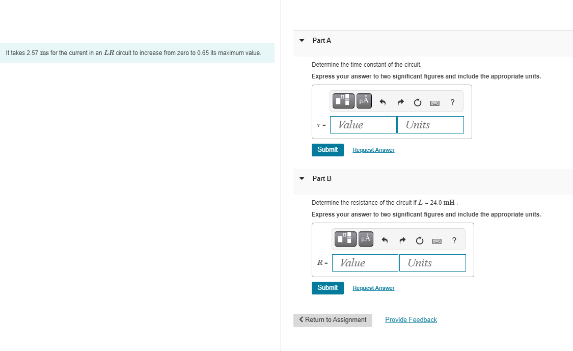 Solved Part ADetermine the time constant of the | Chegg.com