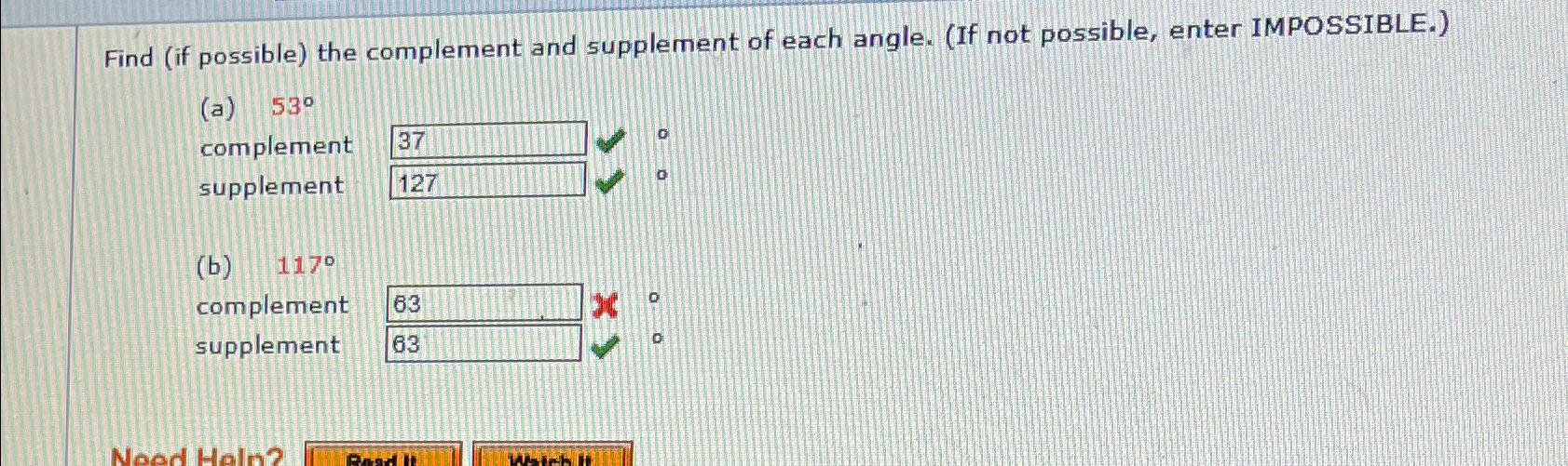 Solved Find (if possible) ﻿the complement and supplement of | Chegg.com