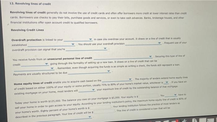 12. Revolving lines of credit Revolving lines of | Chegg.com