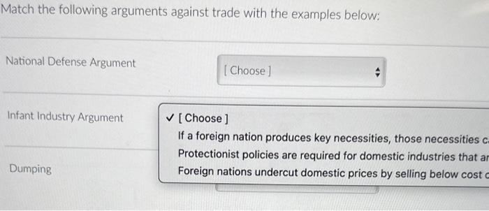 Solved Match the following arguments against trade with the | Chegg.com