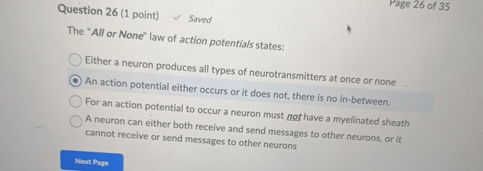 Solved Question 26 (1 ﻿point)Page 26 ﻿of 35The "All or None" | Chegg.com