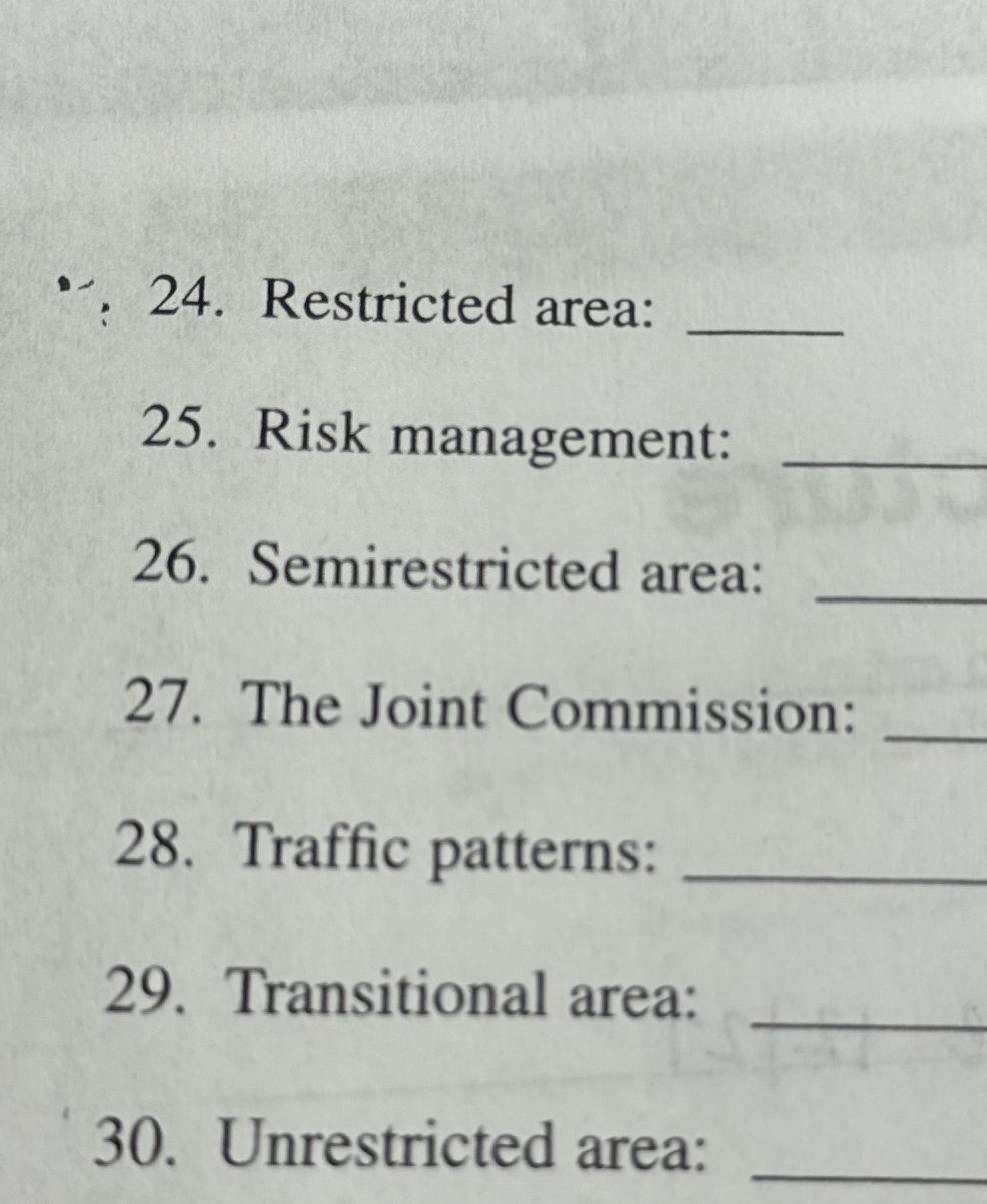 Solved :' 24. ﻿Restricted area:25. ﻿Risk management:26. | Chegg.com