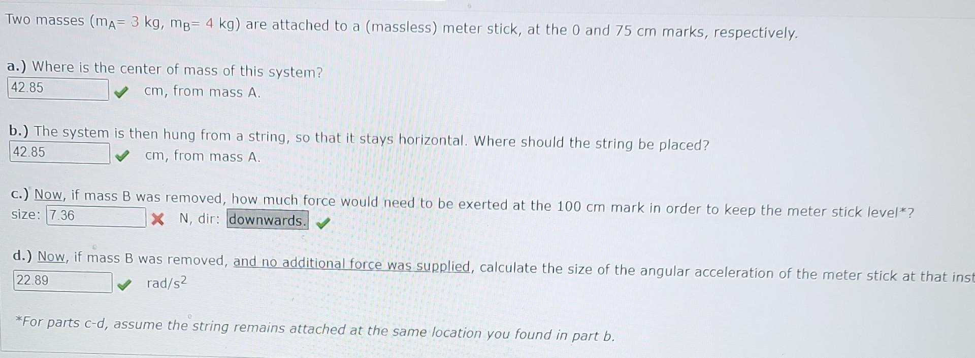 Solved Two masses (mA=3 kg,mB=4 kg) are attached to a | Chegg.com