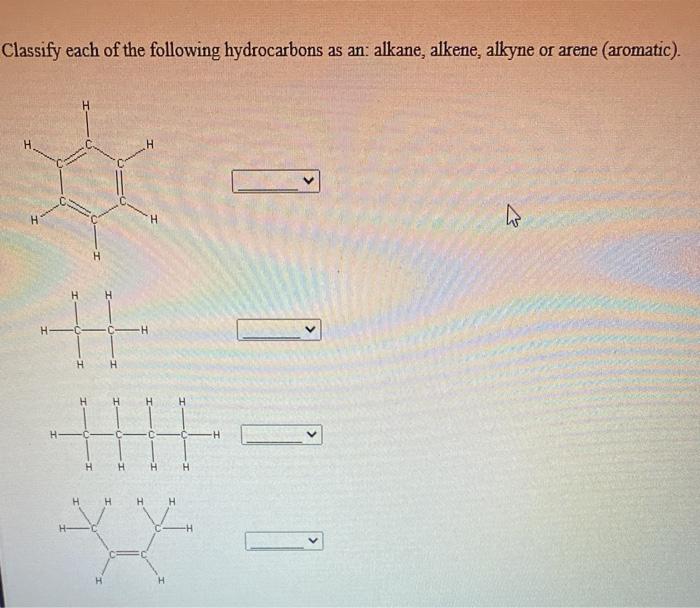 Solved Classify each of the following hydrocarbons as an: | Chegg.com