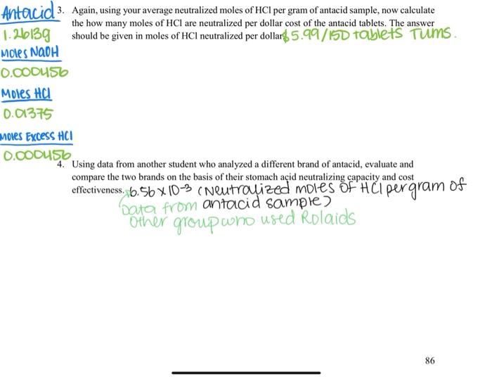 Solved Antacid 3. Again, using your average neutralized | Chegg.com