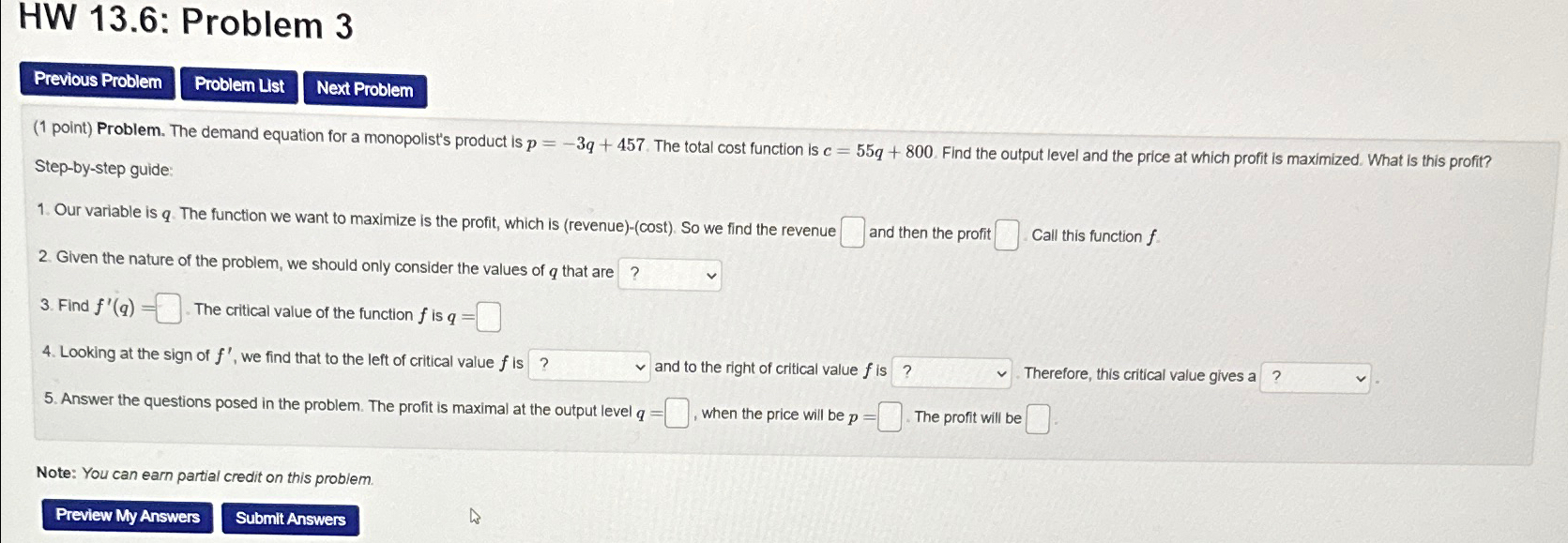 Solved HW 13.6: Problem 3(1 ﻿point) ﻿Problem. The demand | Chegg.com