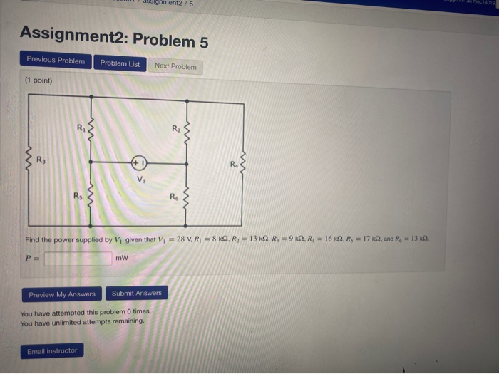 Solved Tassignment2/5 Assignment2: Problem 5 Previous | Chegg.com