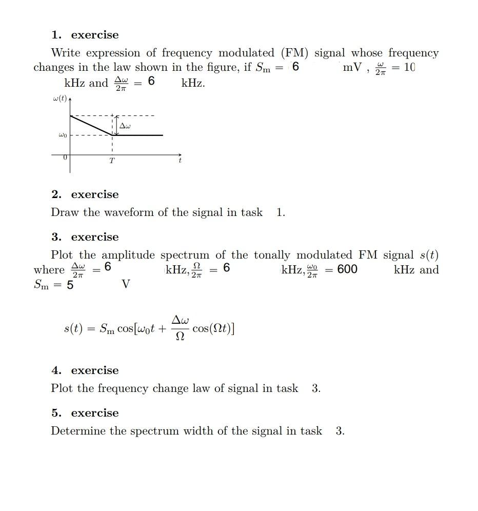 Solved 1. exercise Write expression of frequency modulated | Chegg.com