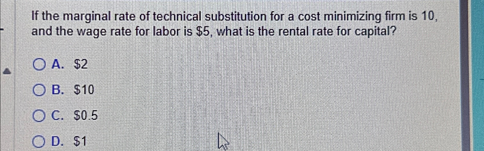 Solved If the marginal rate of technical substitution for a | Chegg.com