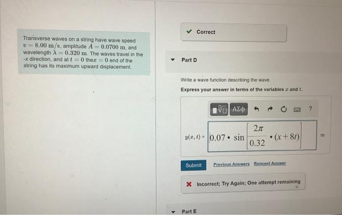 Solved Transverse waves on a string have wave speed v=8.00 | Chegg.com