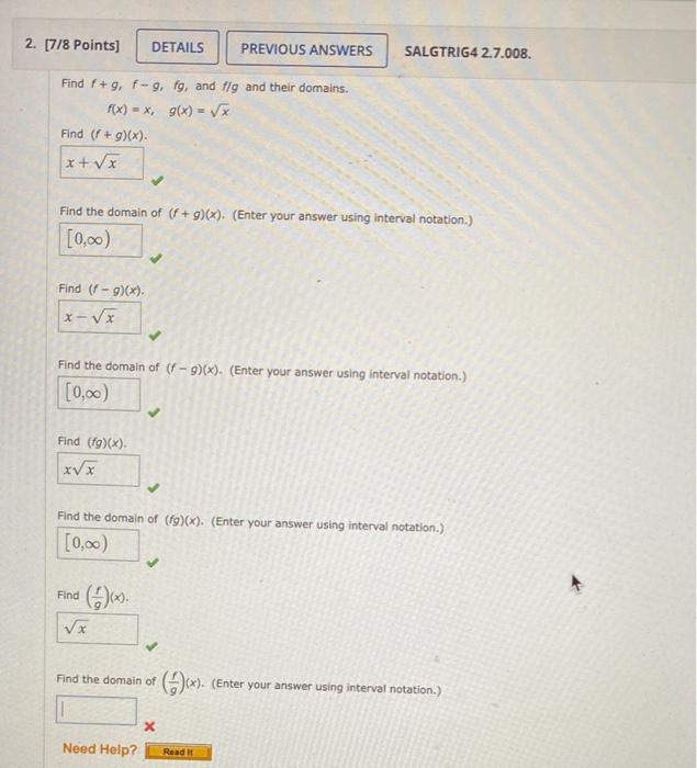 Solved 2 7 8 Points DETAILS PREVIOUS ANSWERS SALGTRIG4 Chegg