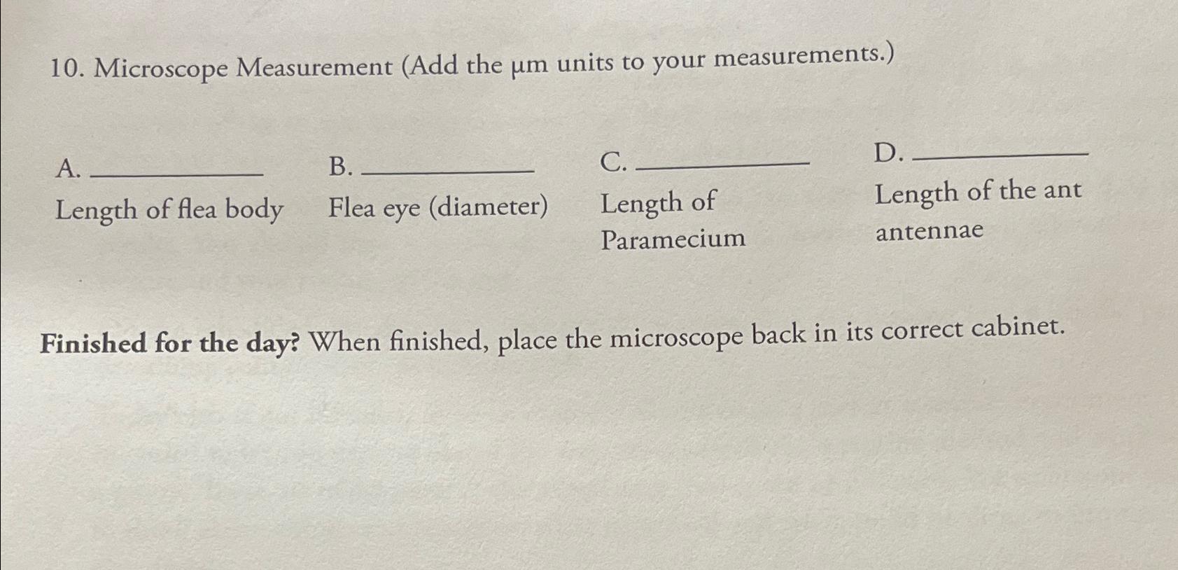 Solved Microscope Measurement (Add the μm ﻿units to your | Chegg.com