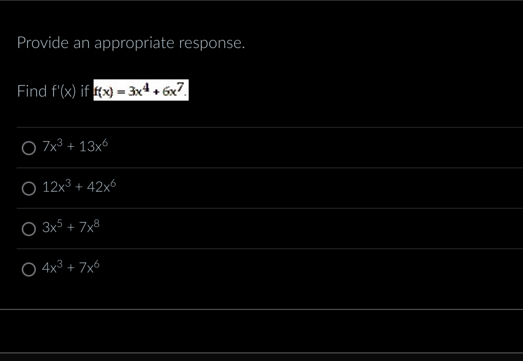 Solved Provide an appropriate response.Find f'(x) ﻿if | Chegg.com