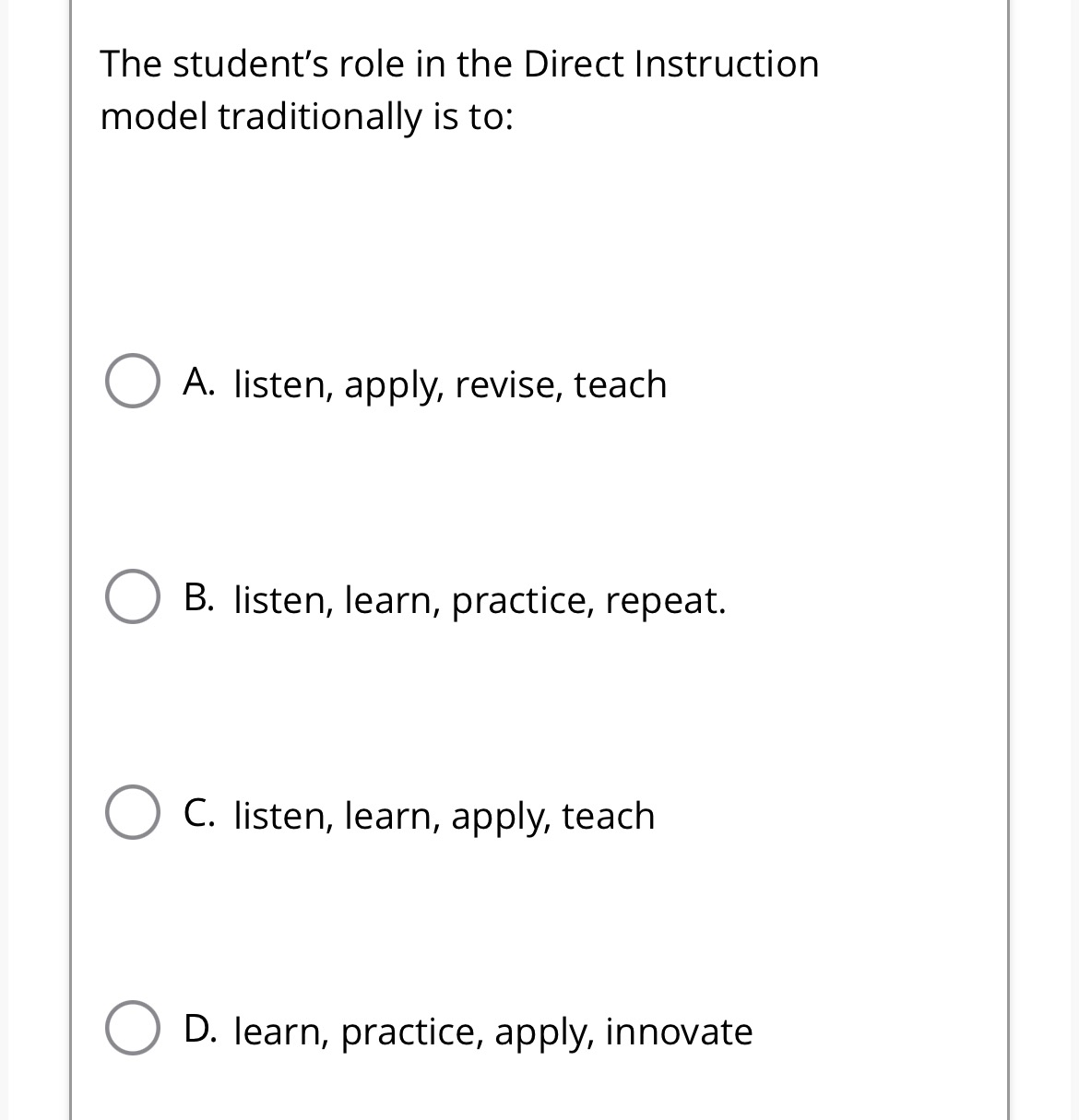 Solved The student's role in the Direct Instructionmodel | Chegg.com