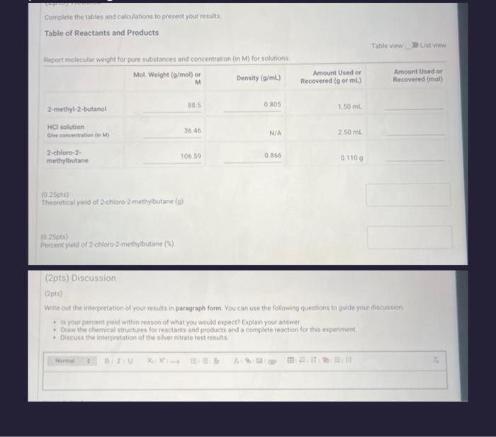 Complete the tables and calculations to present yout | Chegg.com
