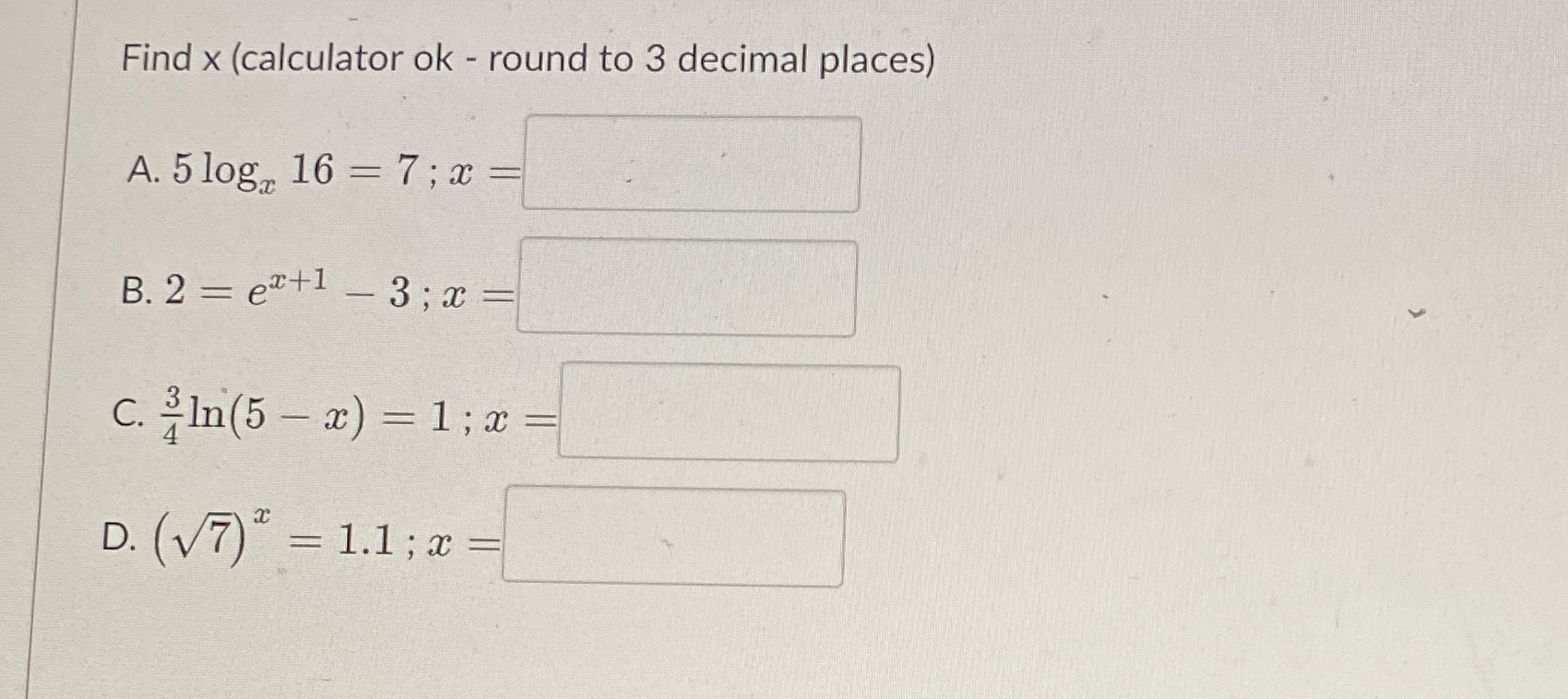 Solved Find x (calculator ok - ﻿round to 3 ﻿decimal | Chegg.com