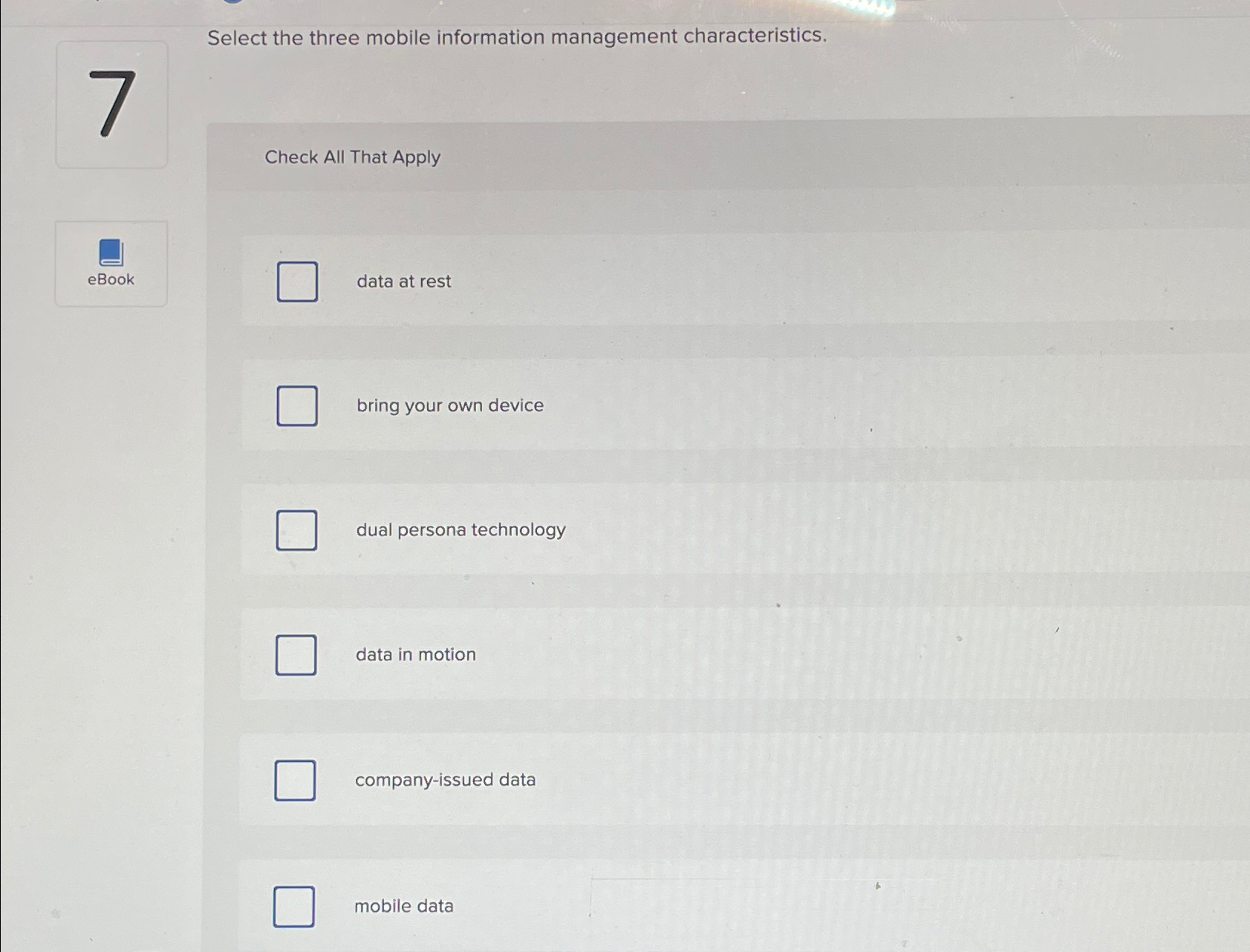 Solved Select the three mobile information management | Chegg.com