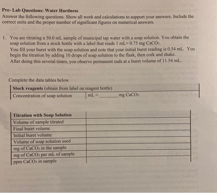 Solved Pre-Lab Questions: Water Hardness Answer the | Chegg.com