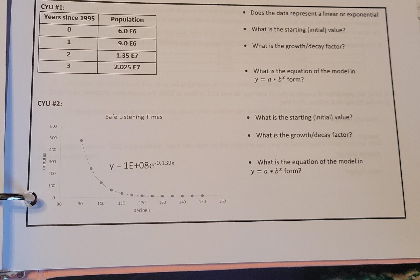Solved CYU #1: • Does the data represent a linear or | Chegg.com