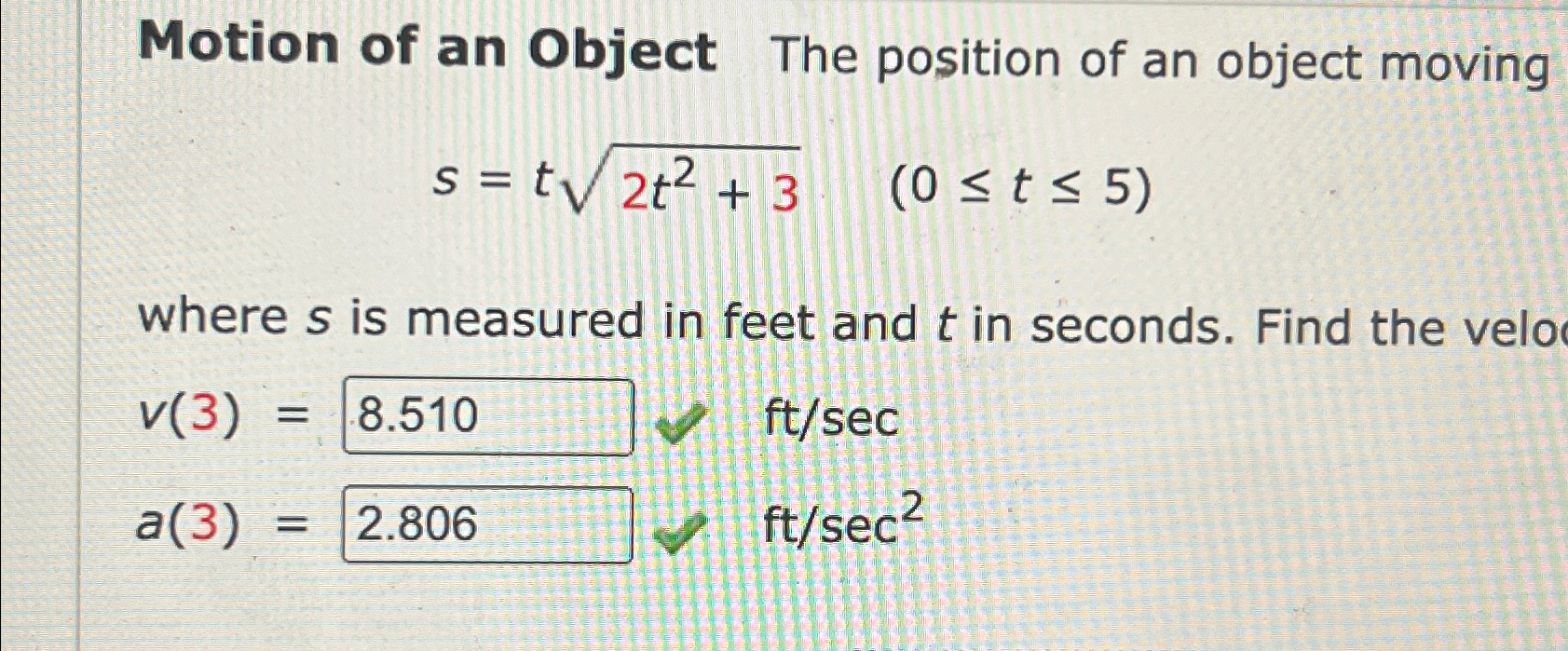 Solved Motion of an Object The position of an object | Chegg.com