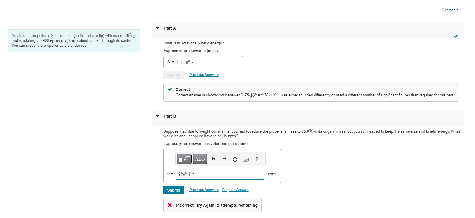 Solved An airplane propeller is 2.00m ﻿in length (from tip | Chegg.com