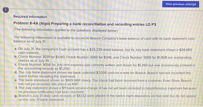 Solved View previous attempt Required information Problem | Chegg.com